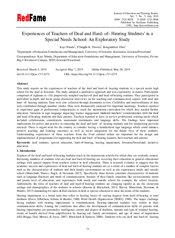 (PDF) Experiences of Teachers of Deaf and Hard- of- Hearing Students ...