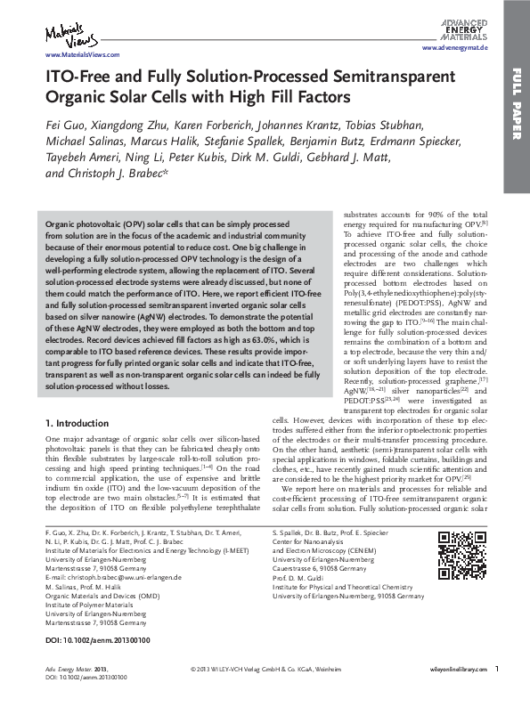 (PDF) ITO-Free Solution-Processed Semitransparent Organic Solar Cells