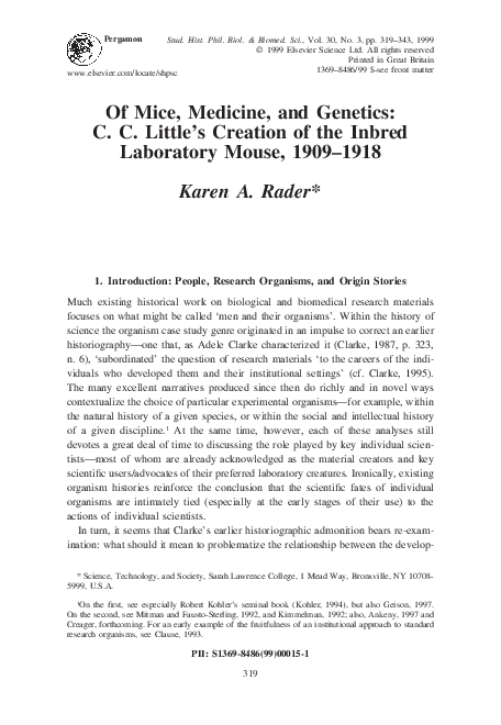 (PDF) Of Mice, Medicine, and Genetics: C. C. Little's Creation of the ...