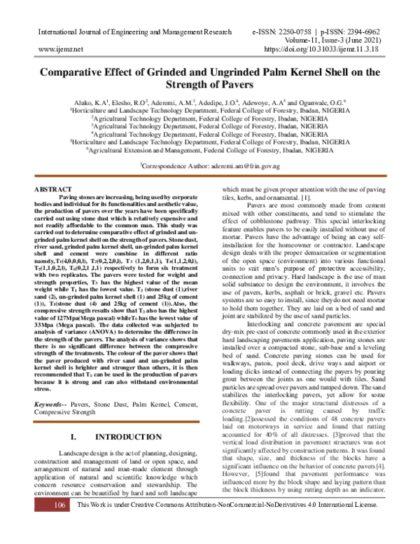 (PDF) Comparative Effect of Grinded and Ungrinded Palm Kernel Shell on ...