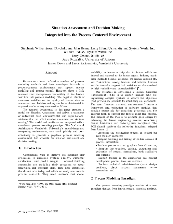 (PDF) Situation assessment and decision making integrated into the process centered environment