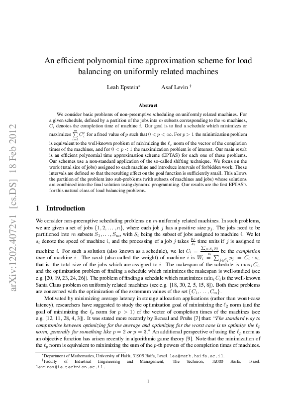 Pdf An Efficient Polynomial Time Approximation Scheme For Load