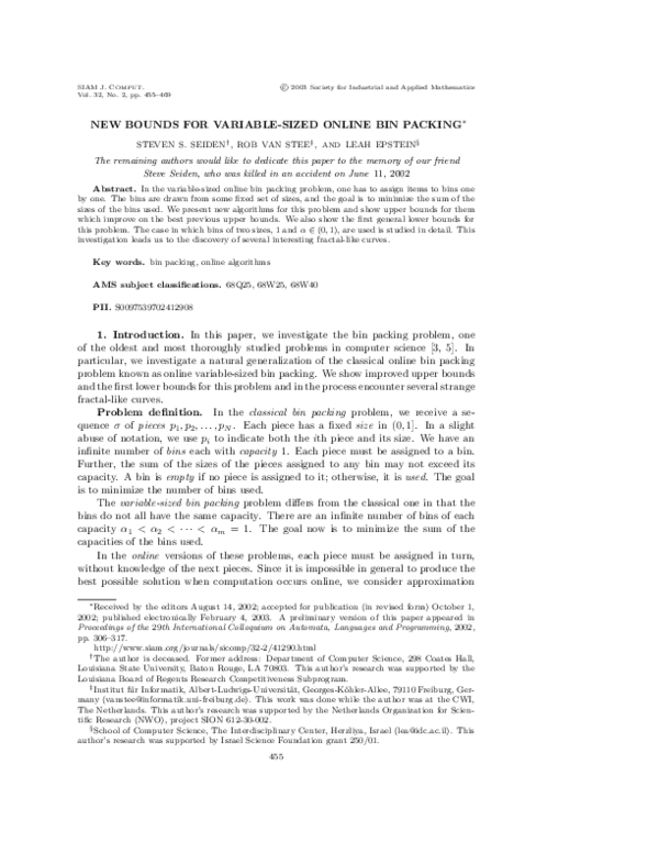 (PDF) New Bounds for Variable-Sized Online Bin Packing