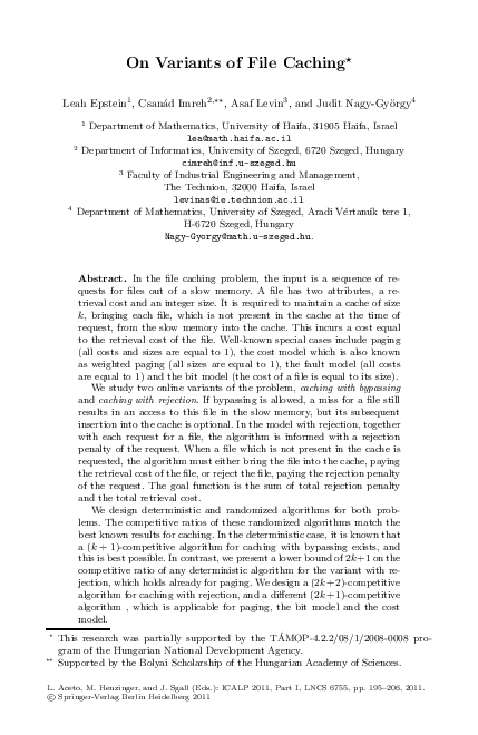 (PDF) On Variants of File Caching