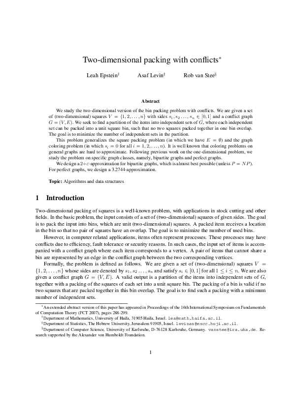 (PDF) Two-dimensional packing with conflicts