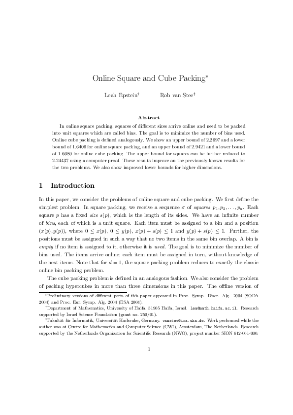 (PDF) Online square and cube packing