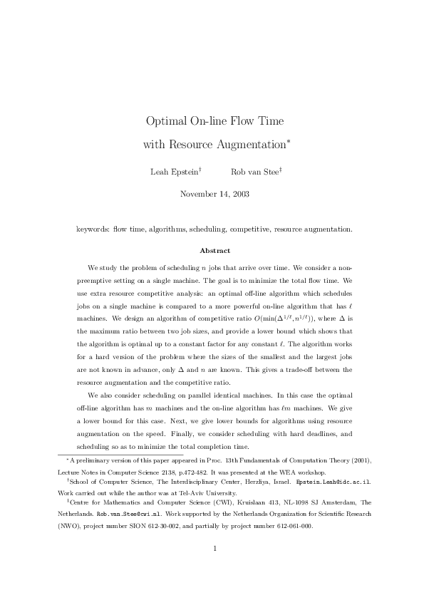 (PDF) Optimal on-line flow time with resource augmentation