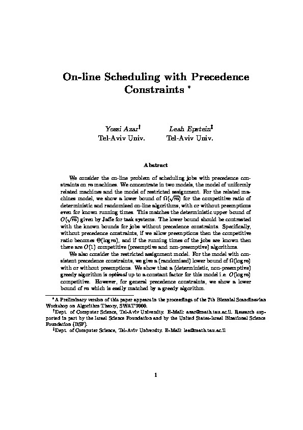 (PDF) On-line scheduling with precedence constraints | Leah Epstein - Academia.edu