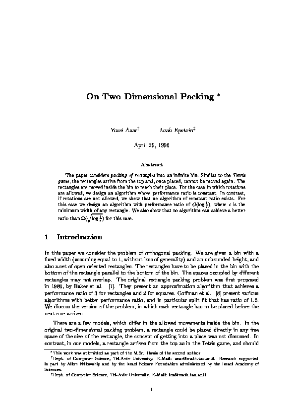 (PDF) On Two Dimensional Packing
