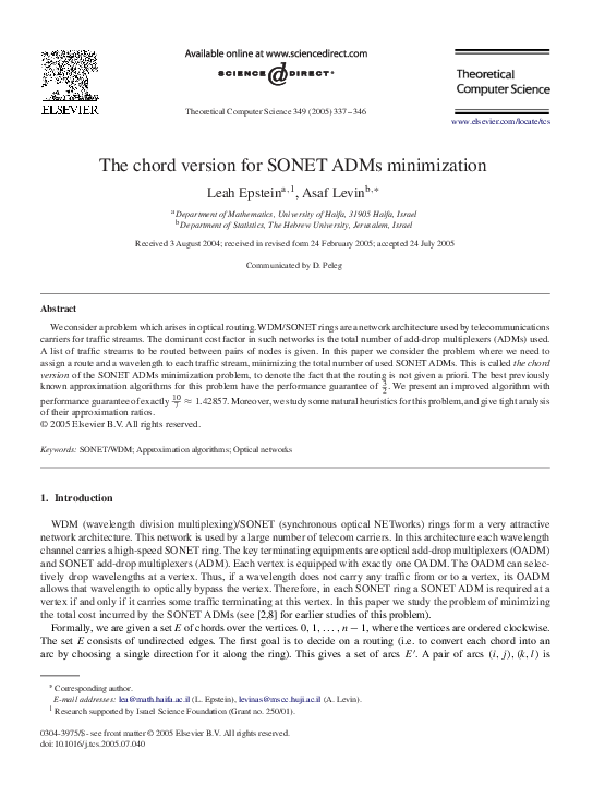 (PDF) The chord version for SONET ADMs minimization