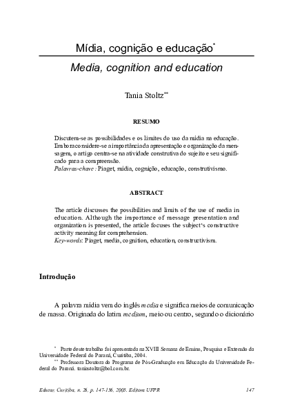 (PDF) Mídia, cognição e educação