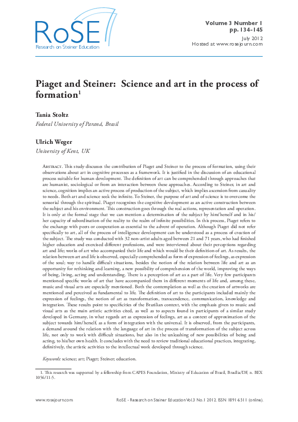 (PDF) Piaget and Steiner: Science and art in the process of formation