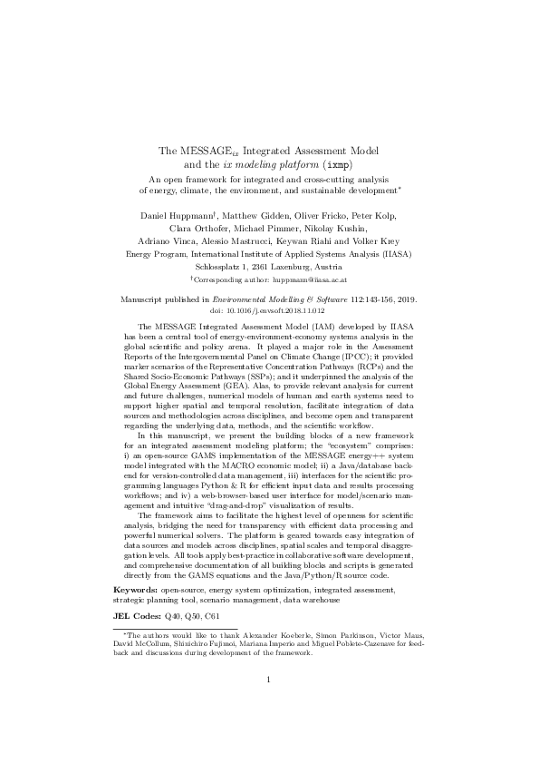 (PDF) The MESSAGE Integrated Assessment Model and the ix modeling platform (ixmp): An open ...