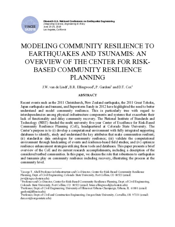 (PDF) Modeling Community Resilience to Earthquakes and Tsunamis: An ...
