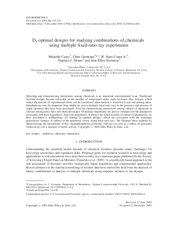 (PDF) Ds-optimal designs for studying combinations of chemicals using multiple fixed-ratio ray ...