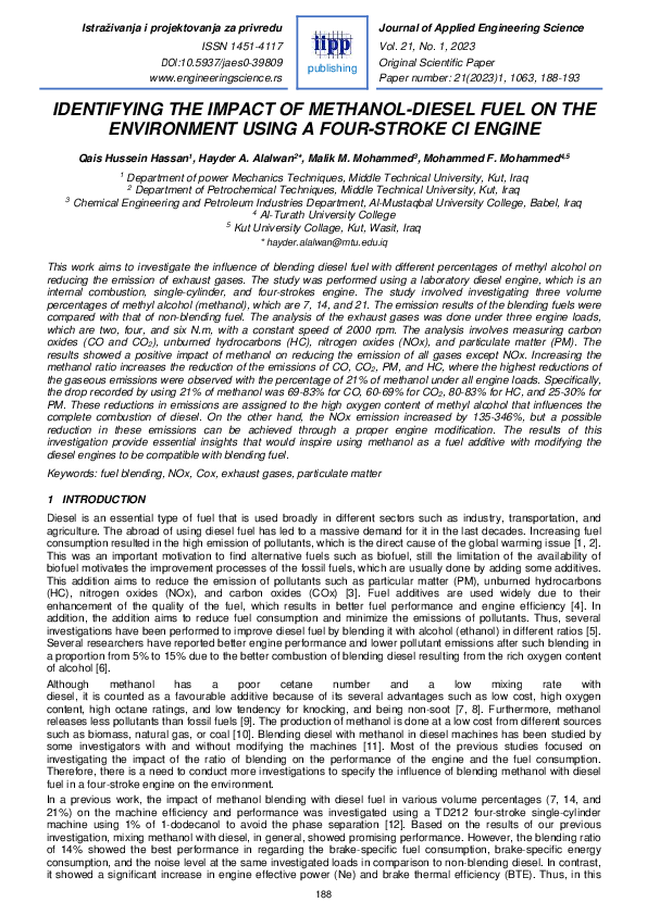 (PDF) Identifying the impact of methanol-diesel fuel on the environment ...