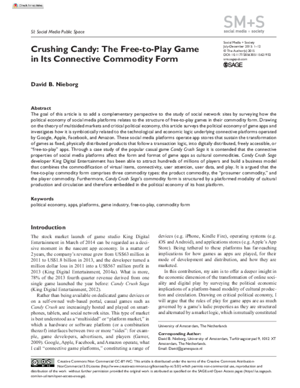 (PDF) Crushing Candy: The Free-to-Play Game in Its Connective Commodity ...