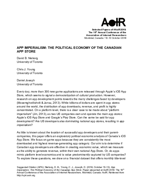 (PDF) App Imperialism: The Political Economy of the Canadian App Store