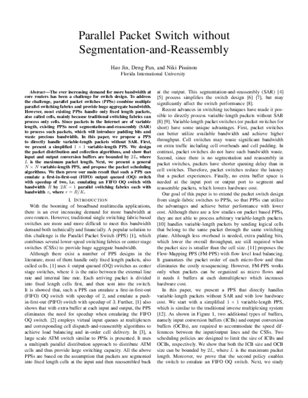 (PDF) Parallel Packet Switch without Segmentation-and-Reassembly