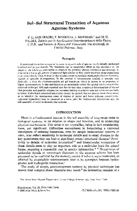 (PDF) Sol–sol structural transition of aqueous agarose systems
