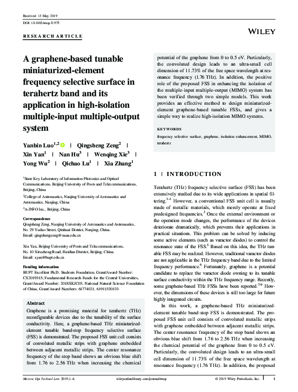 (PDF) A graphene‐based tunable miniaturized‐element frequency selective ...