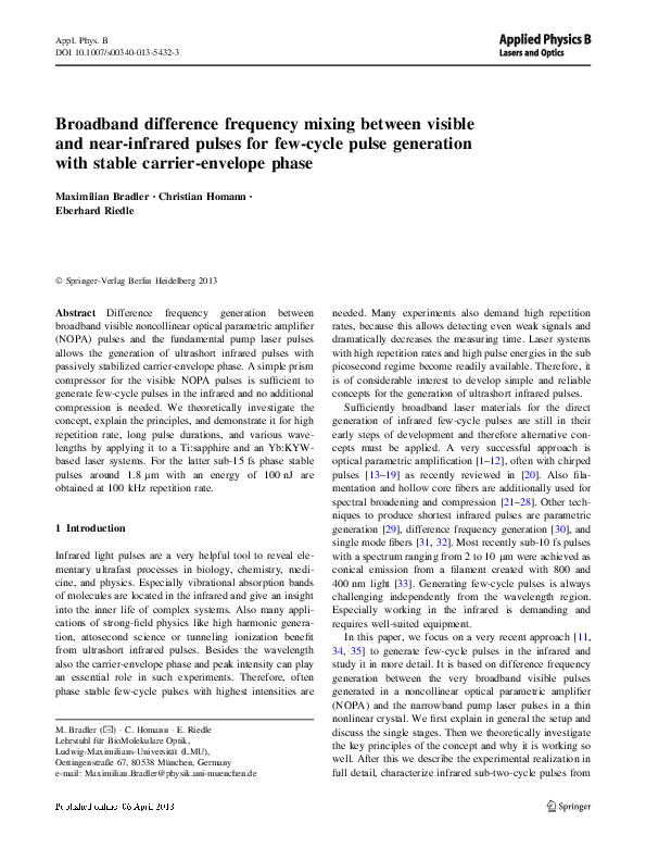 (PDF) Broadband difference frequency mixing between visible and near ...