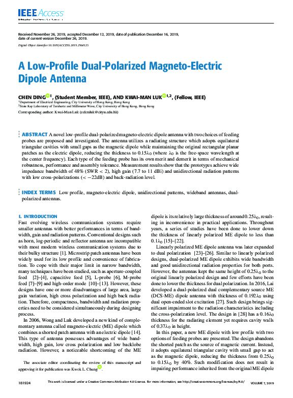 (PDF) A low-profile dual-polarized magneto-electric dipole antenna with ...