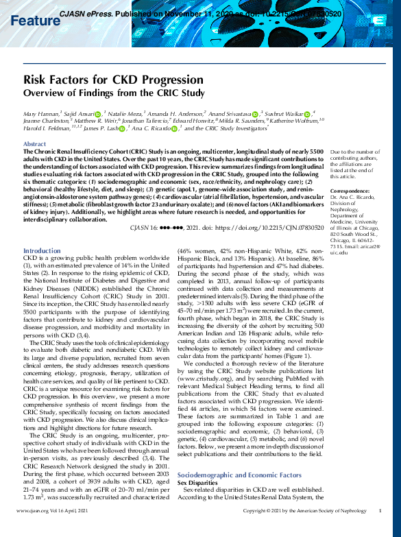 (PDF) Risk Factors for CKD Progression