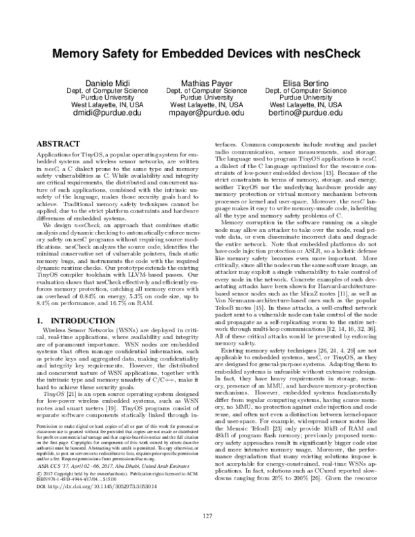 (PDF) Memory Safety for Embedded Devices with nesCheck