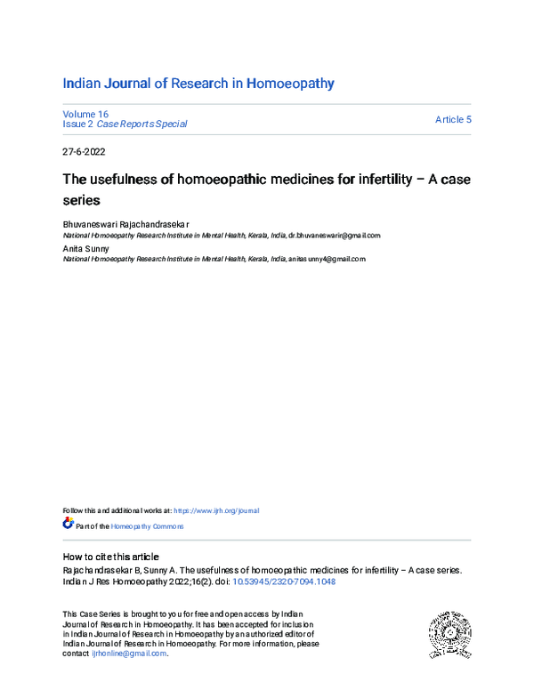 (PDF) The usefulness of homoeopathic medicines for infertility – A case ...