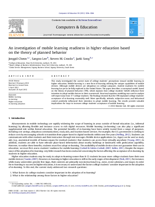 (PDF) An investigation of mobile learning readiness in higher education ...