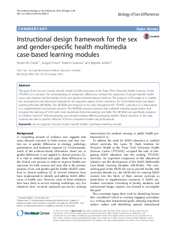 Pdf Instructional Design Framework For The Sex And Gender Specific 9537