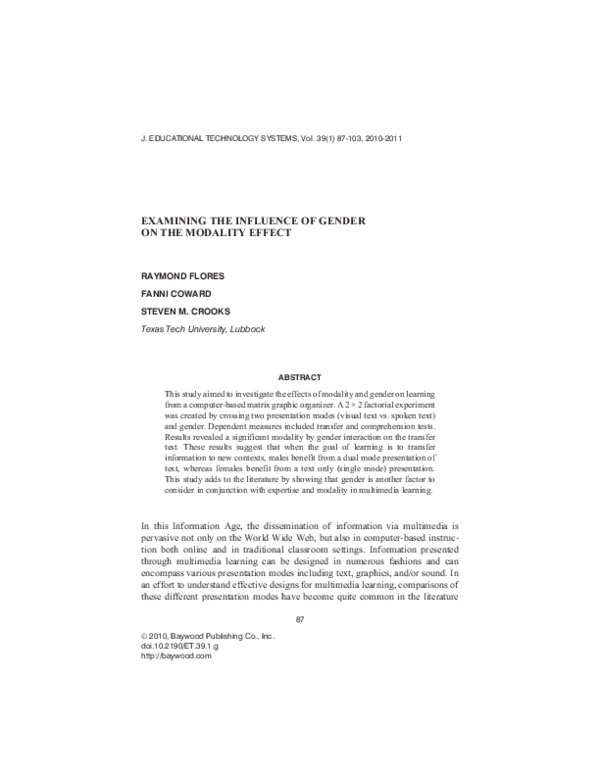 (PDF) Examining the Influence of Gender on the Modality Effect