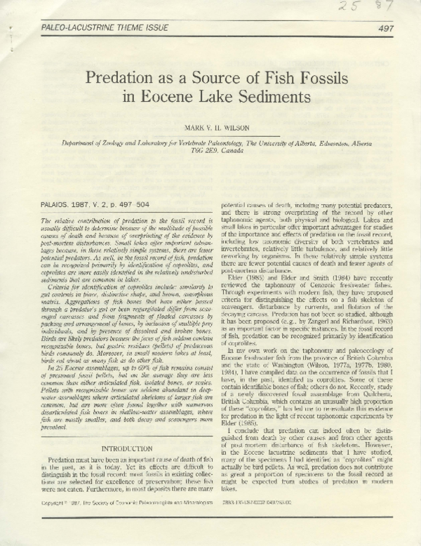 (PDF) Predation as a Source of Fish Fossils in Eocene Lake Sediments
