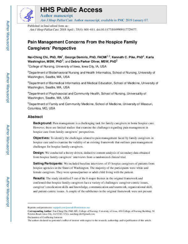 (PDF) Pain Management Concerns From the Hospice Family Caregivers ...