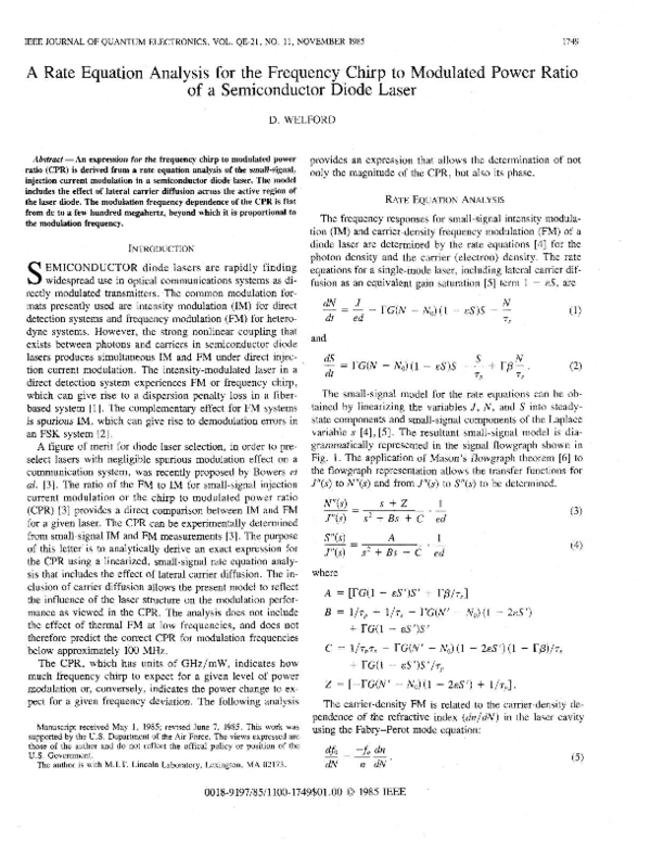 (PDF) A rate equation analysis for the frequency chirp to modulated ...