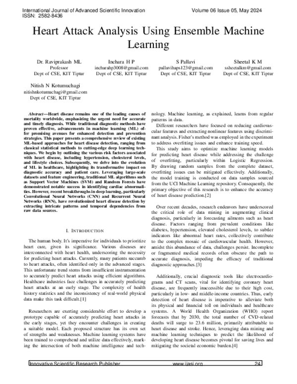 (PDF) Heart Attack Analysis Using Ensemble Machine Learning