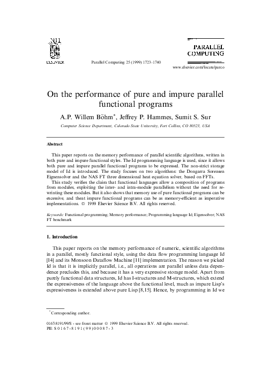 (PDF) On the performance of pure and impure parallel functional programs