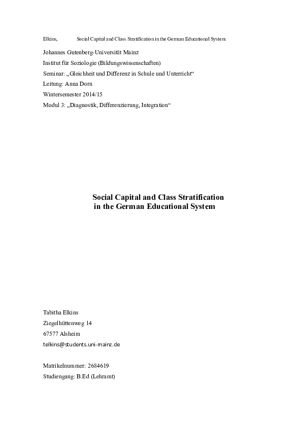 (PDF) Social Capital and Class Stratification in the German Educational ...