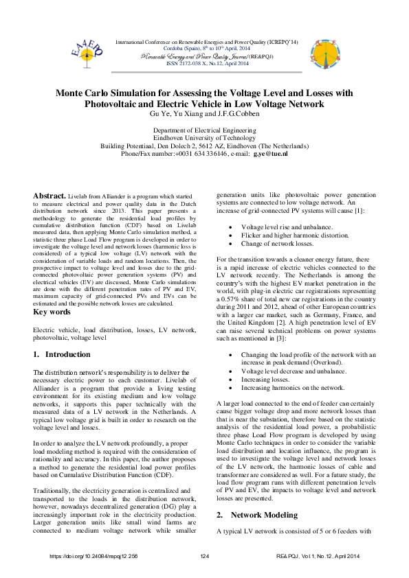 (PDF) Monte Carlo Simulation for Assessing the Voltage Level and Losses with Photovoltaic and ...