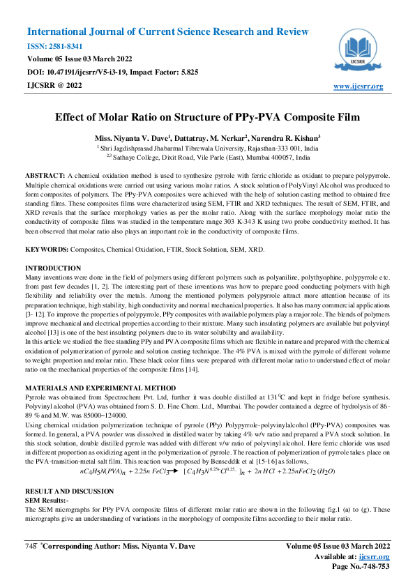 (PDF) Effect of Molar Ratio on Structure of PPy-PVA Composite Film