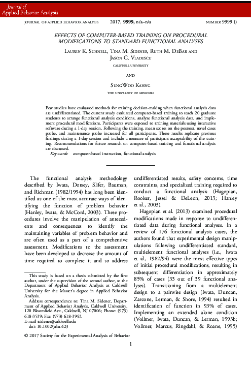 (PDF) Effects of computer-based training on procedural modifications to standard functional analyses