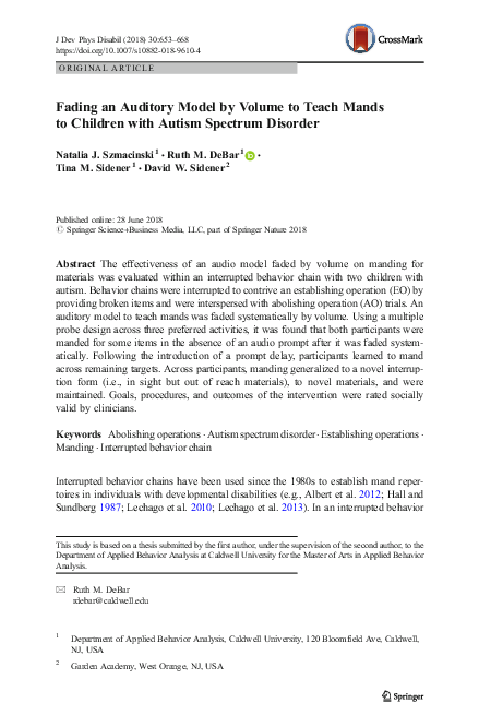 (PDF) Fading an Auditory Model by Volume to Teach Mands to Children ...