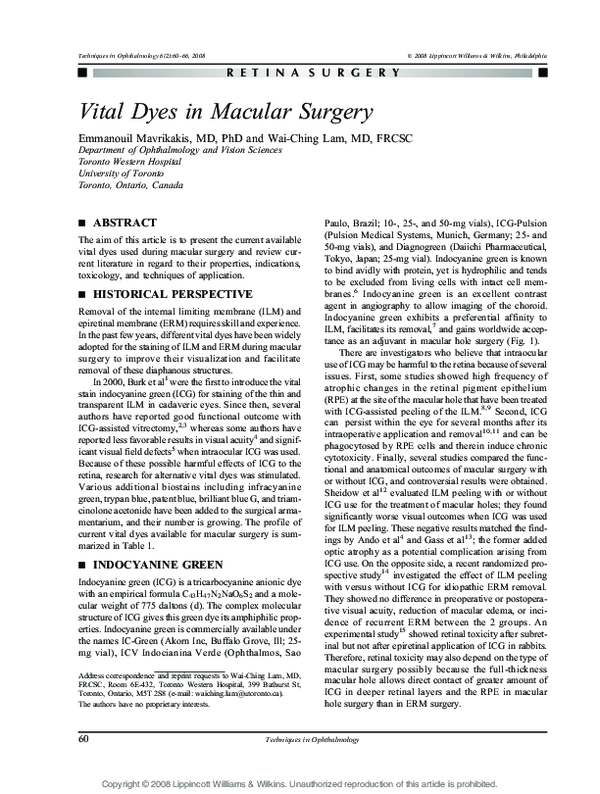 (PDF) Vital Dyes in Macular Surgery