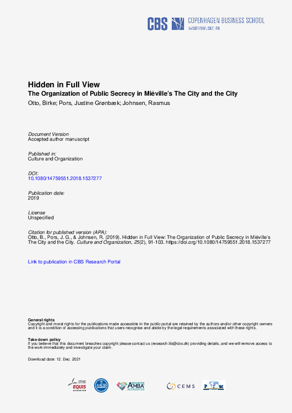 (PDF) Hidden in full view: the organization of public secrecy in ...