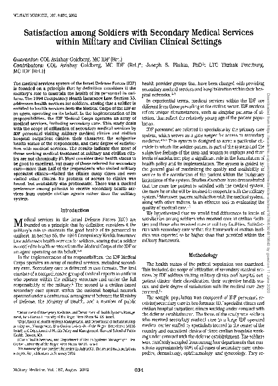(PDF) Satisfaction among Soldiers with Secondary Medical Services ...