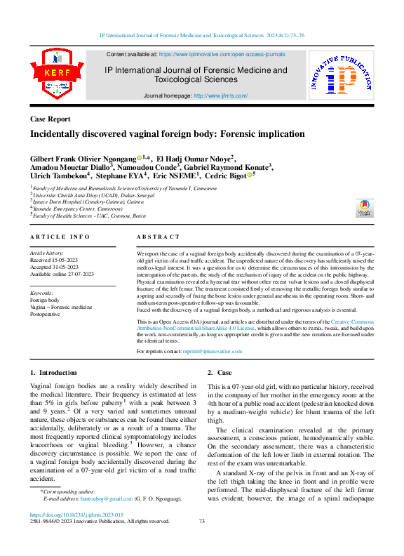 (PDF) Incidentally discovered vaginal foreign body: Forensic implication