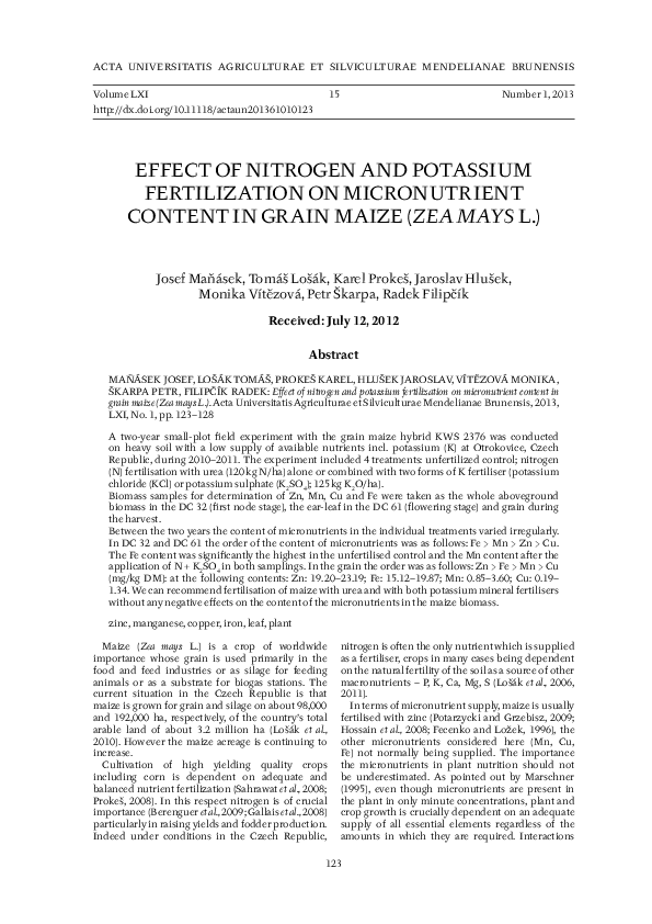 (PDF) Effect of nitrogen and potassium fertilization on micronutrient ...