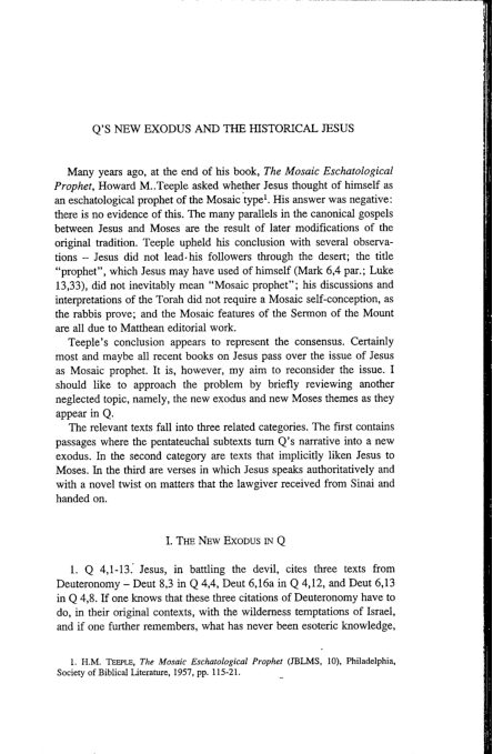 (PDF) The New Exodus in Q and the Historical Jesus
