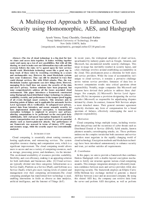 (PDF) A Multilayered Approach to Enhance Cloud Security using Homomorphic, AES, and Hashgraph
